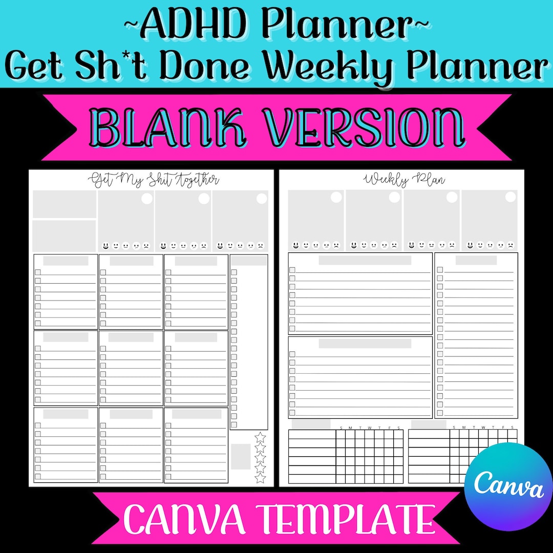 New Blank ADHD WEEKLY PLANNER, to Do List, Productivity Planner, Work ...