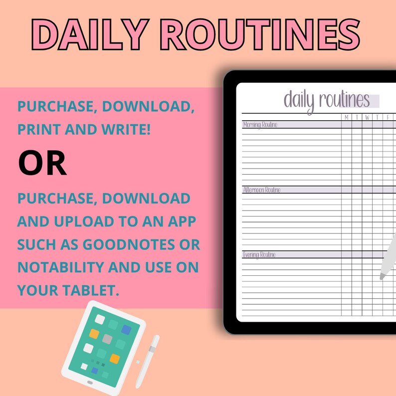 Daily Routine Chart Morning Afternoon Evening Checklist Printable ...