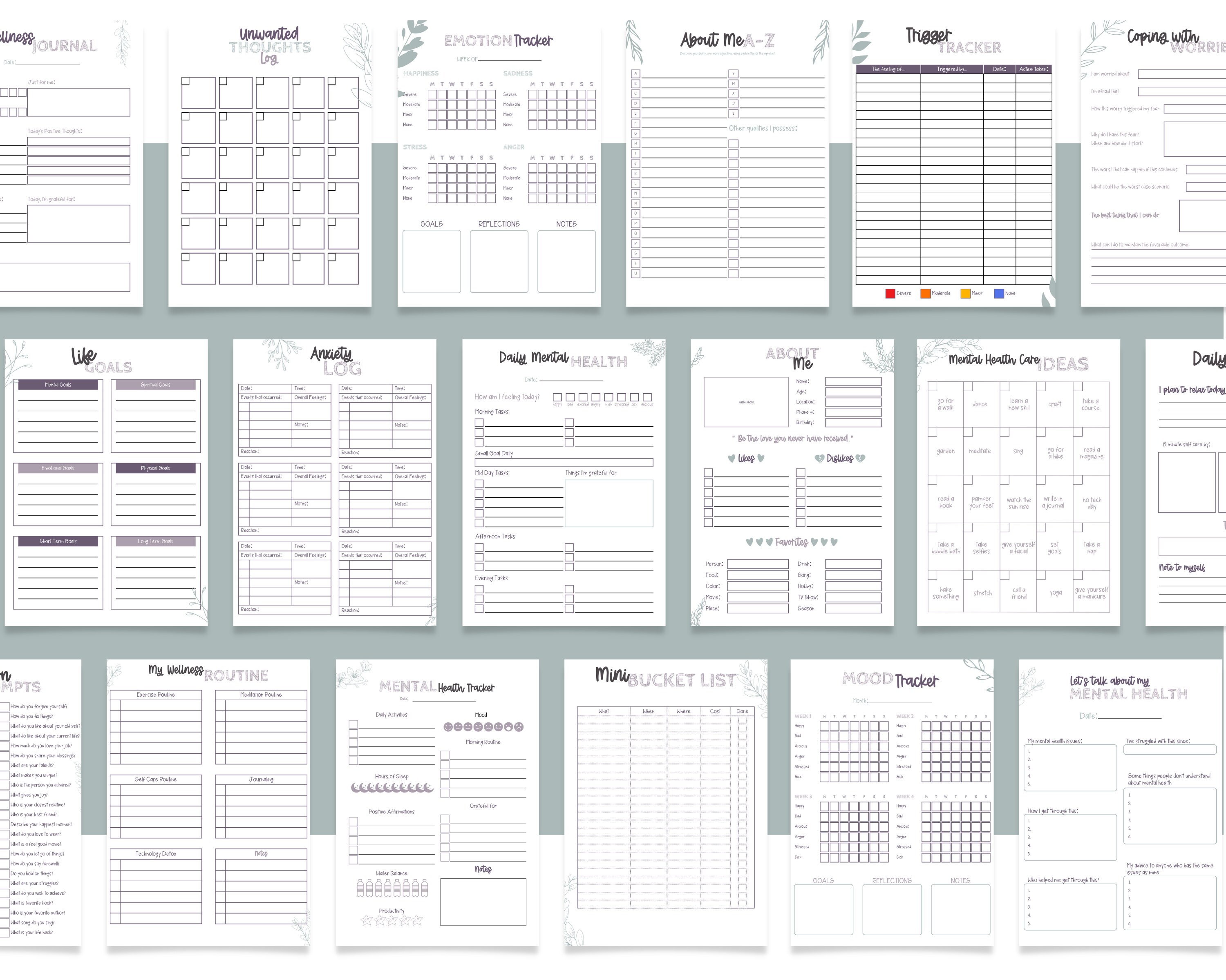 Mental Health Journal Tracker With Habit Trackers Mood Trackers Journal ...