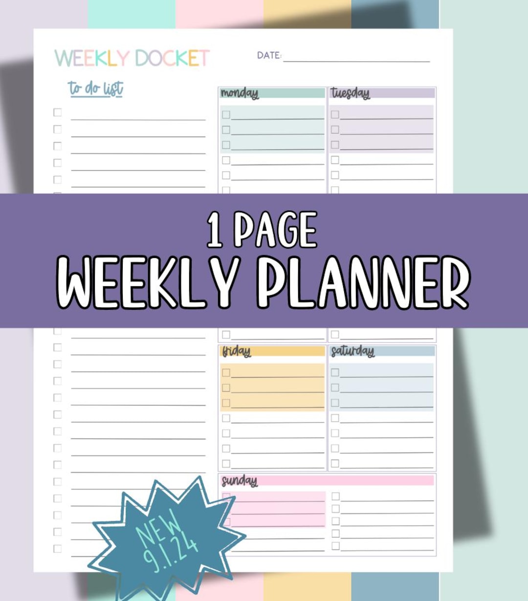 One Page Weekly Planner for Planner With a to Do List - Etsy