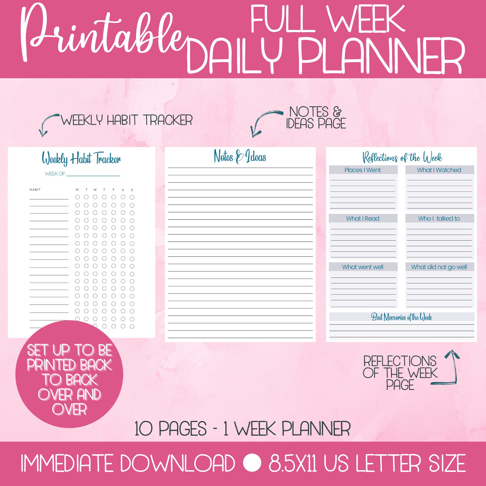 7 Day Planner, Daily Planner, Day Planner, Work Planner, Weekly Planner ...