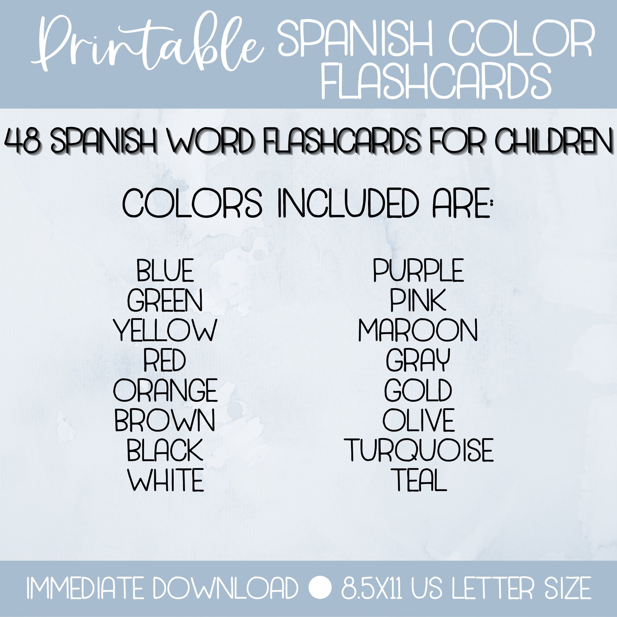 Spanish Color Flashcards: Educational Printable for Kids (PDF) - Etsy