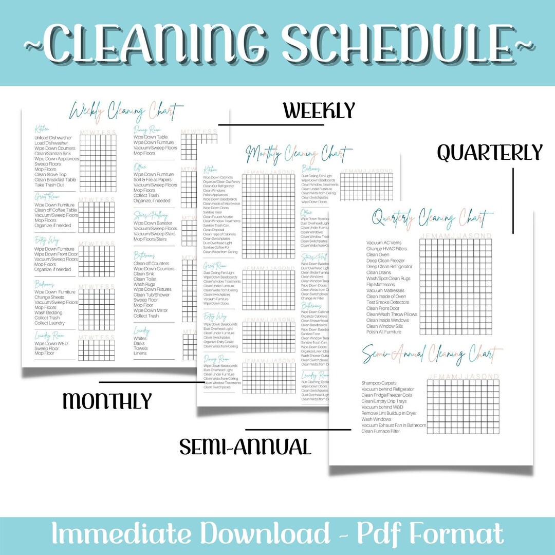 Cleaning Planner Printable, Weekly Cleaning Checklist, Monthly Cleaning ...