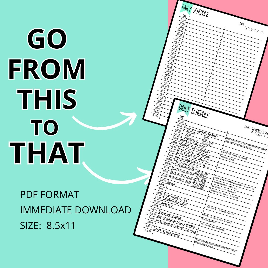 Printable Daily and Weekly Time Schedule Bundle With Monthly Calendar ...