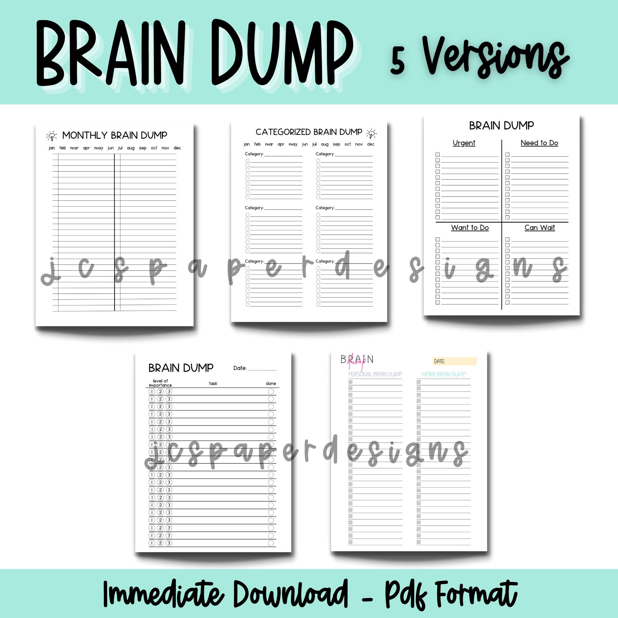 Brain Dump Printable Task List Eisenhower Matrix - Etsy UK