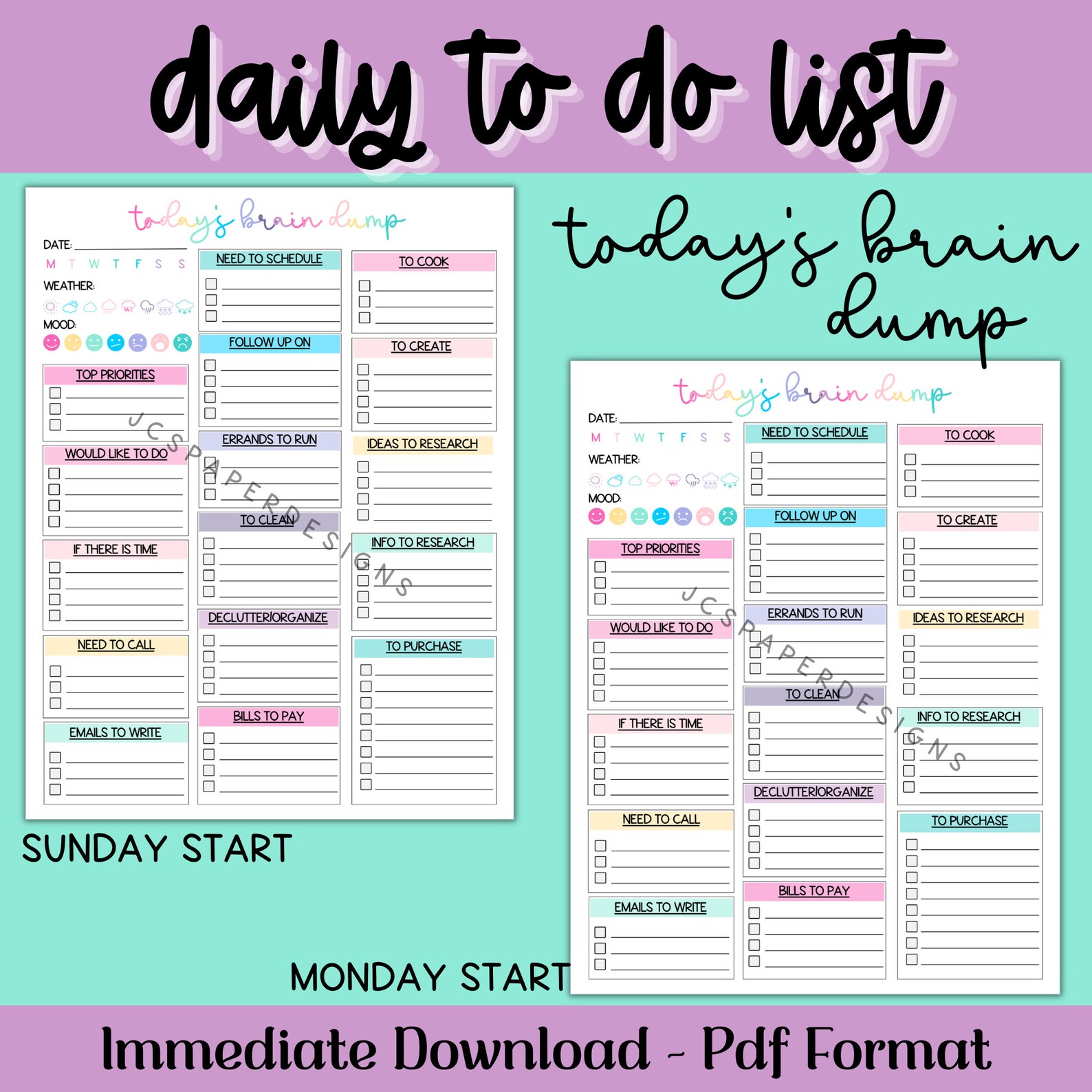 ADHD Daily Planner: Brain Dump, To-do List (digital Download) - Etsy