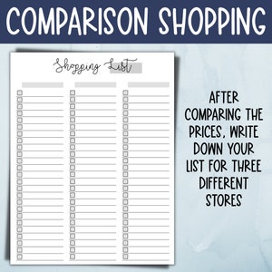 Printable Shopping Price Comparison List, Grocery Shopping Price Book ...