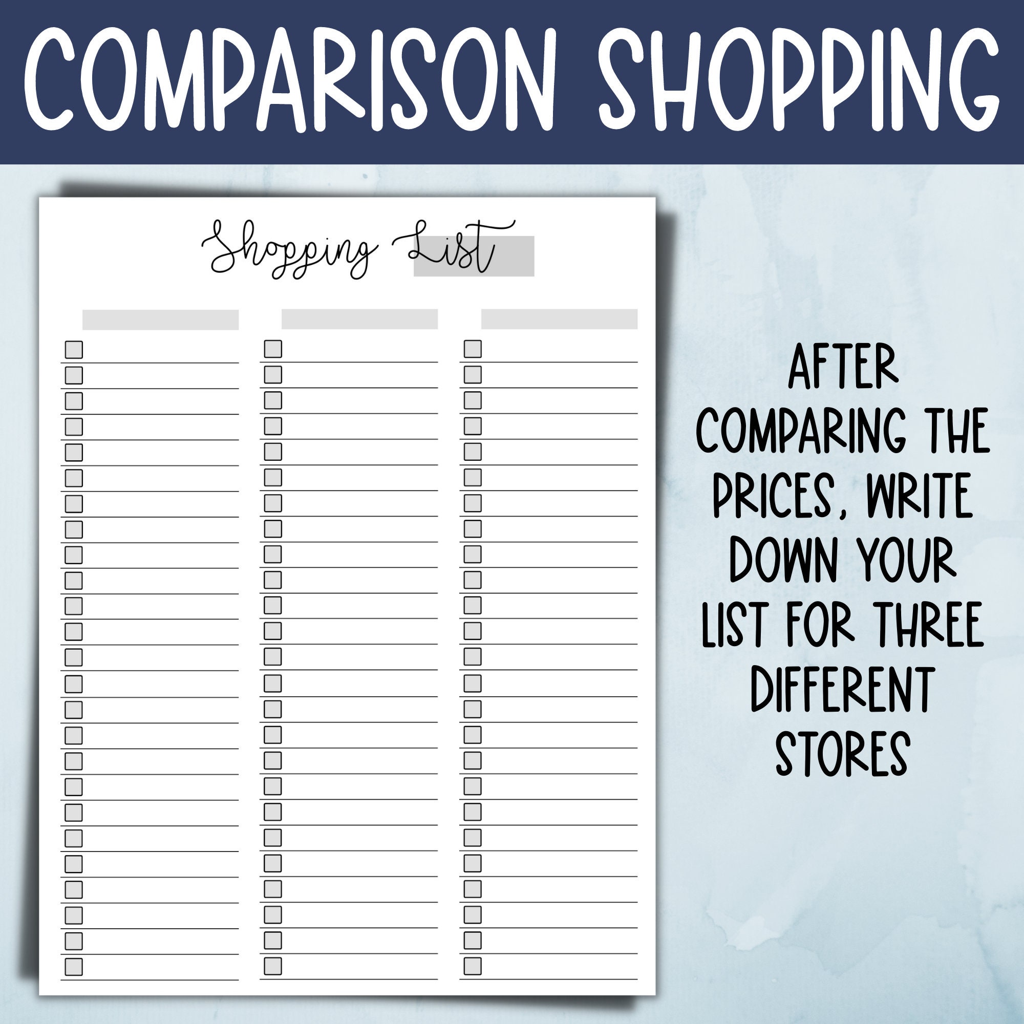 Printable Shopping Price Comparison List & Tracker (PDF Download) - Etsy