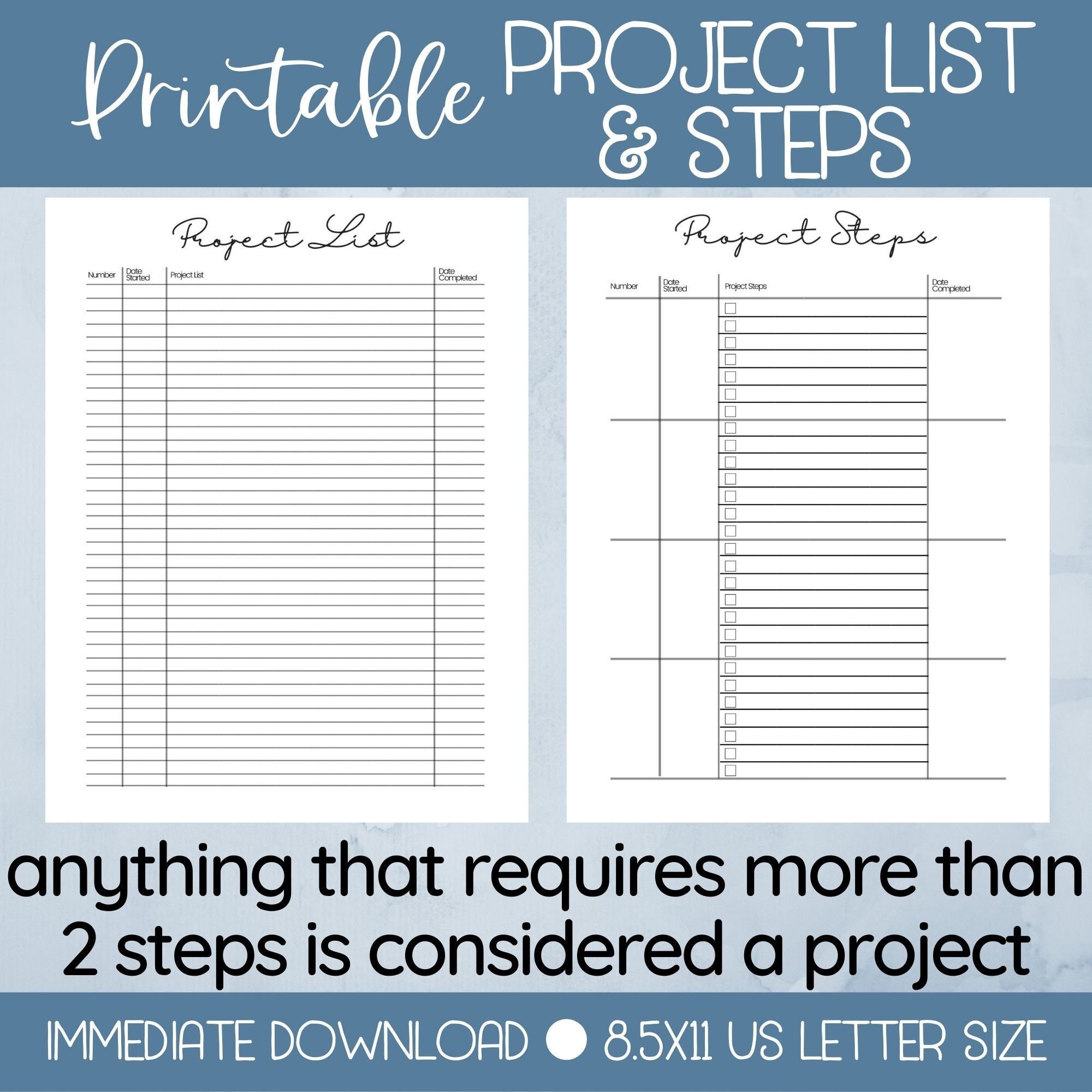Project Planner Printable: Project List & Steps (8.5x11 PDF) - Etsy