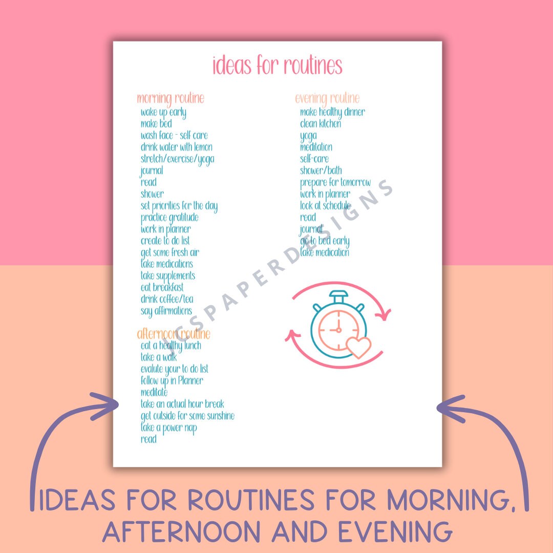 Daily Routine Chart Morning Afternoon Evening Checklist Printable ...