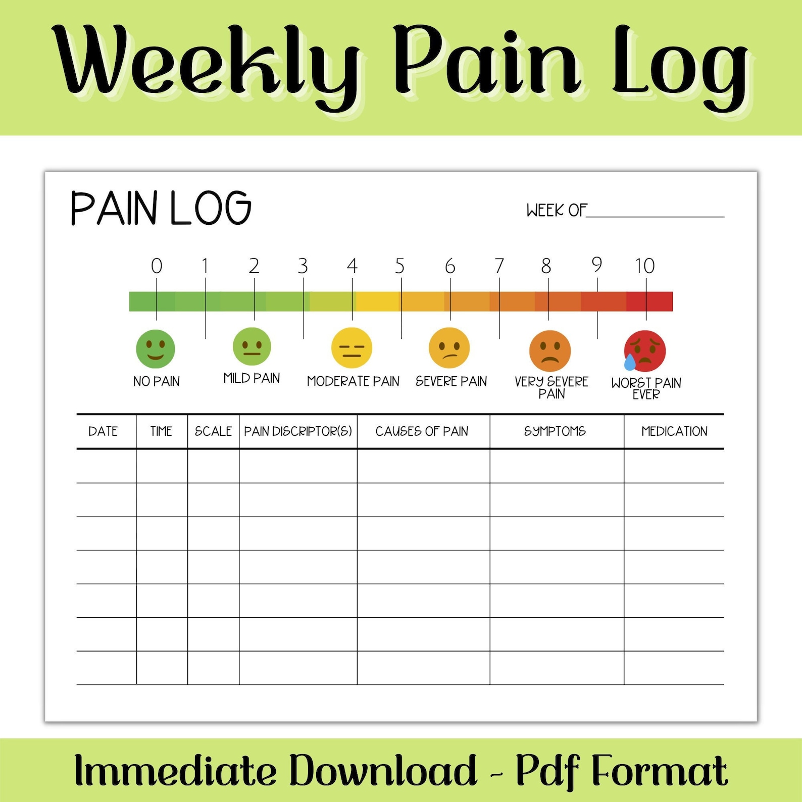 Minimalist Pain Log, Daily Weekly Monthly Pain Tracker, Fibromyalgia ...