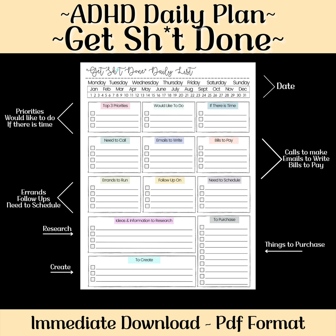 ADHD DAILY PLANNER to Do List Productivity Day Planner Work - Etsy