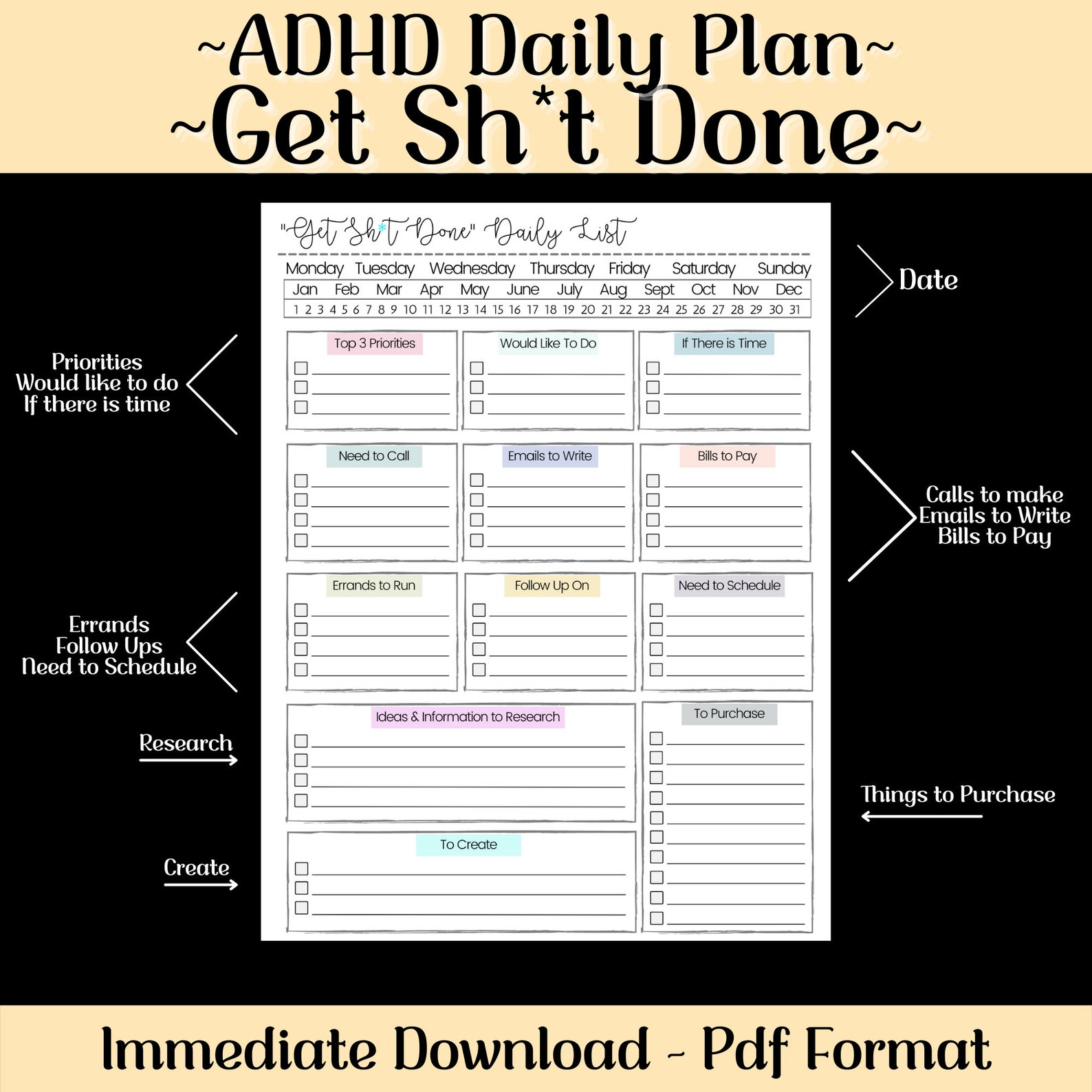 ADHD Daily Planner: To-do List, Task & Work Organizer (digital Download ...