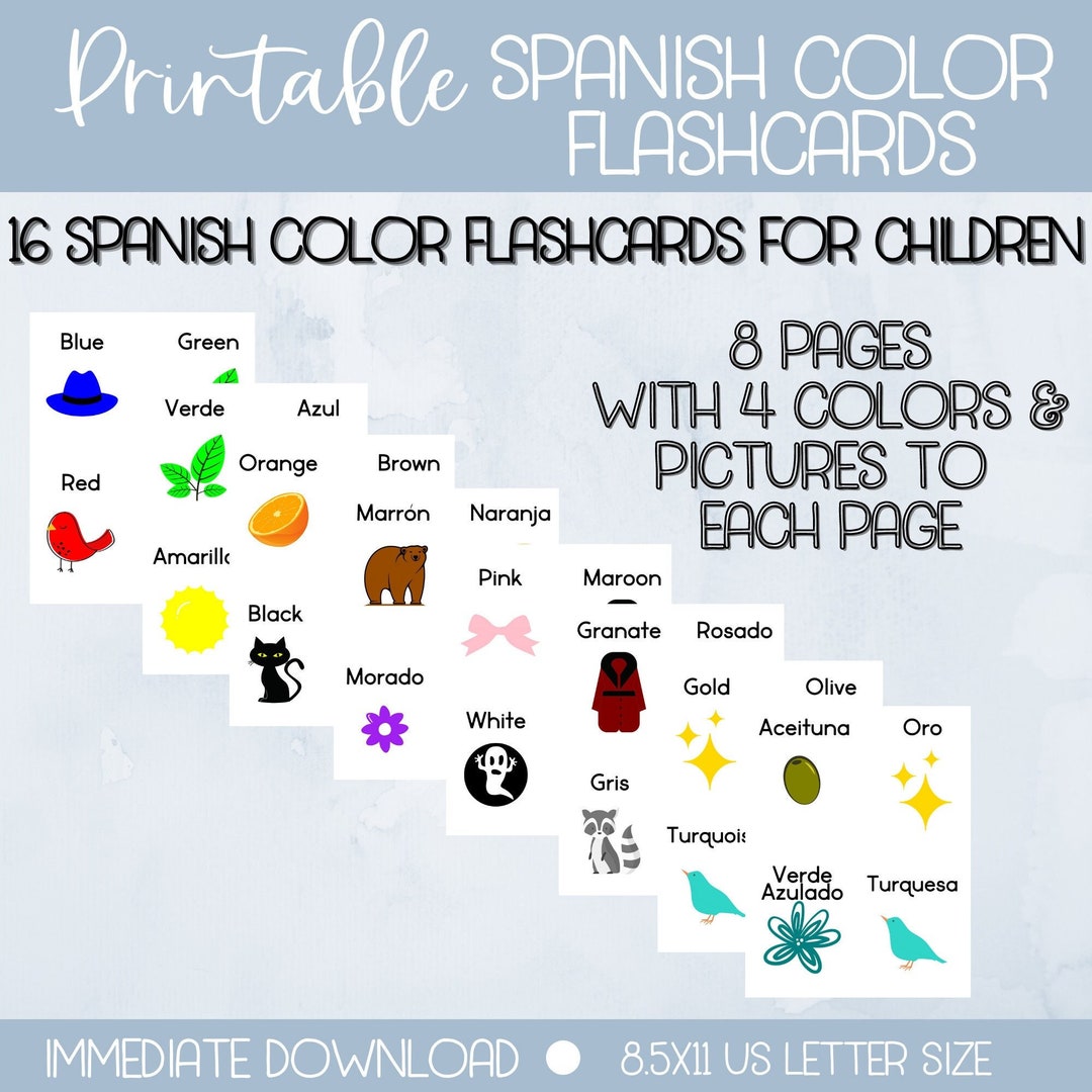 Spanish Color Flashcards: Educational Printable for Kids (PDF) - Etsy