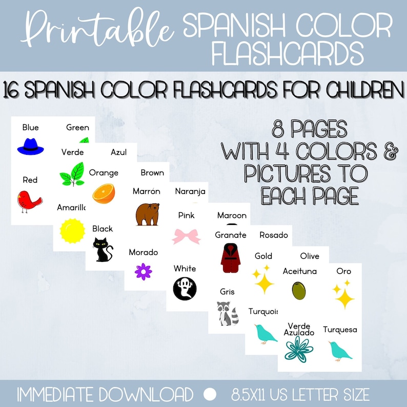 Educational Color Flashcards in Spanish Learn Colors in Spanish English ...