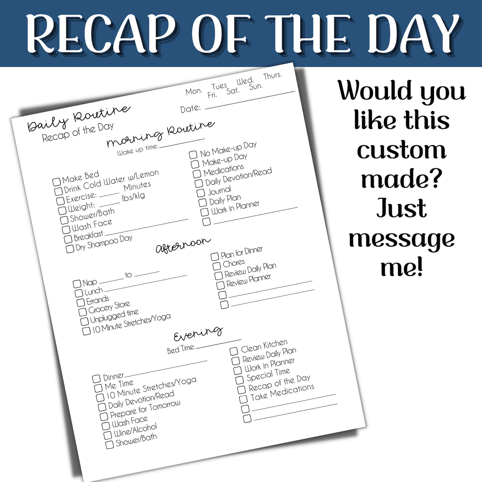 Daily Routine Checklist: Recap of the Day (PDF Pattern) - Etsy