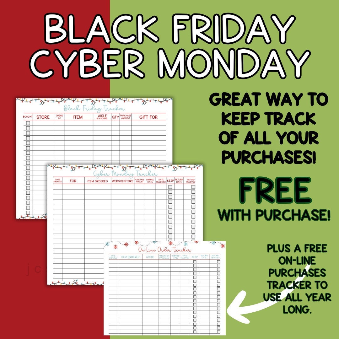 Black Friday Planner Printable Tracker, Cyber Monday Log Template, on ...