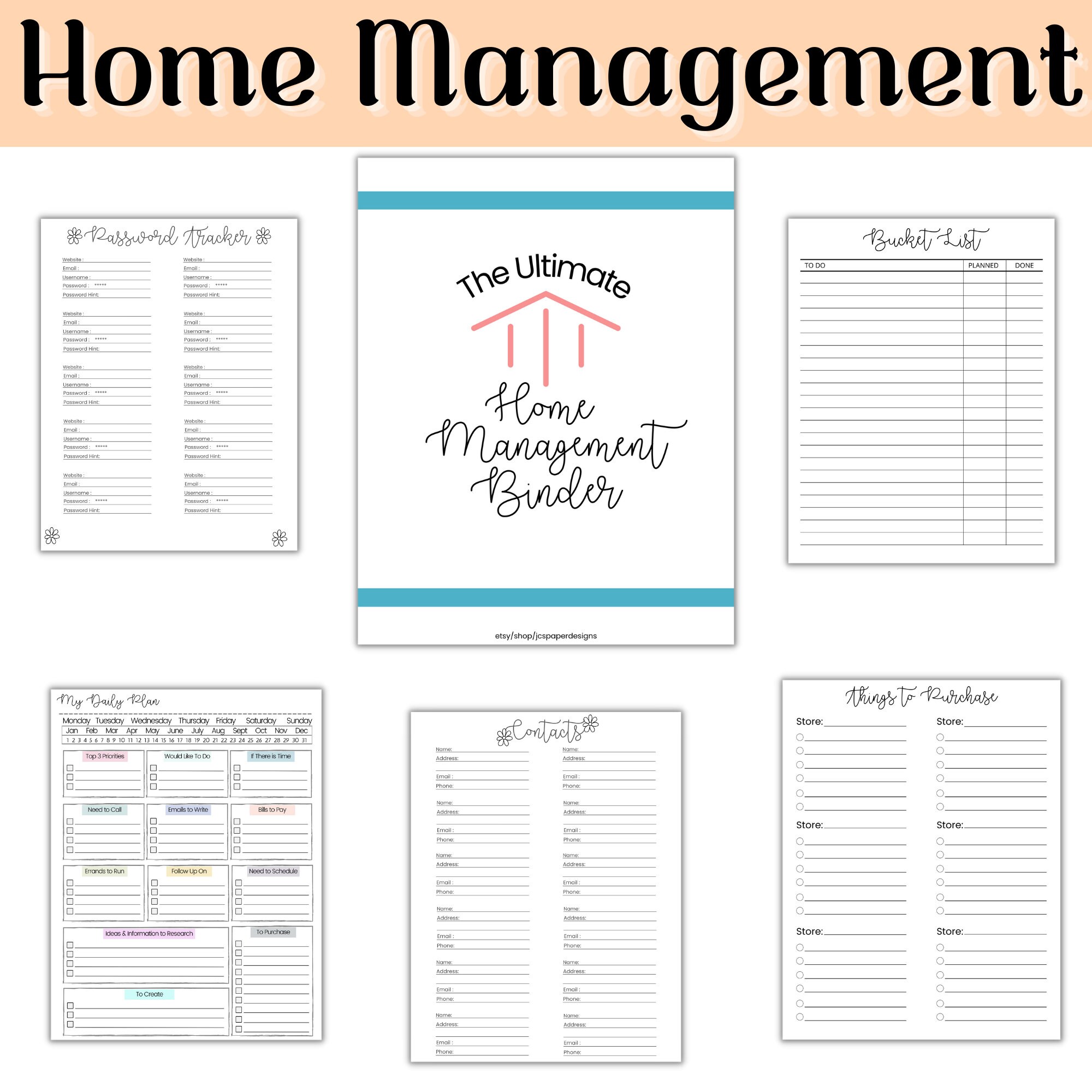 Household Planner Home Management Organizer, Organization Printable ...