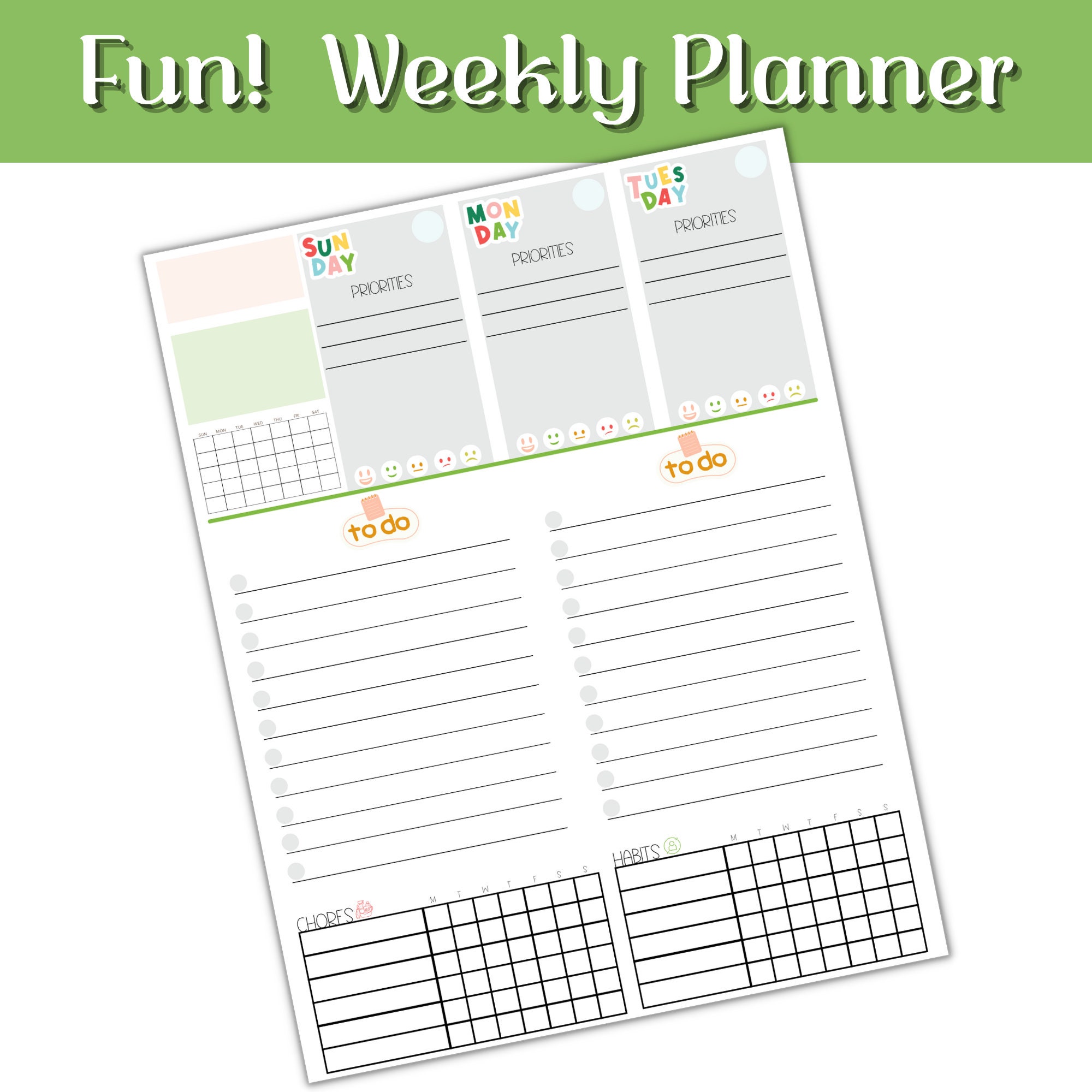 Fun Colorful Weekly Planner Printable: To-do List (PDF Download) - Etsy