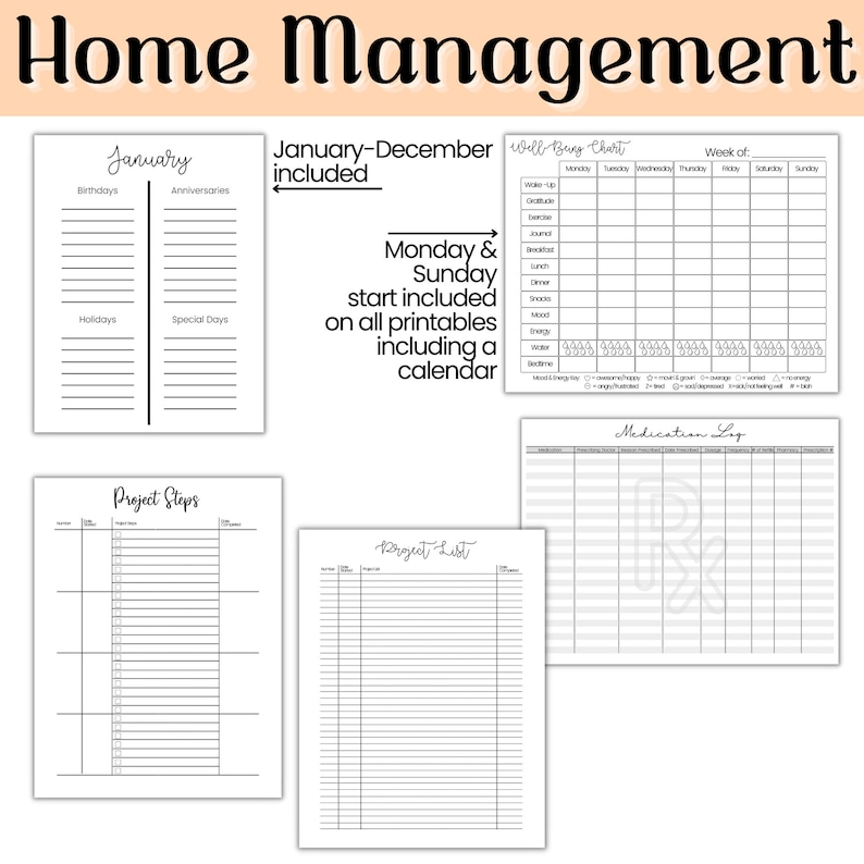 Household Planner Home Management Organizer, Organization Printable ...