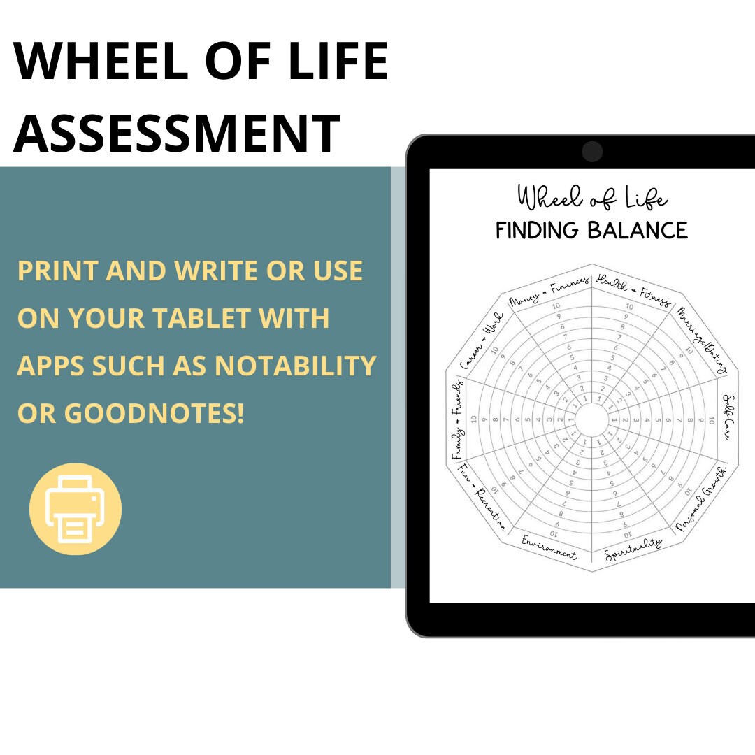 Wheel of Life Assessment Planner Printable, Level 10, Self Improvement ...