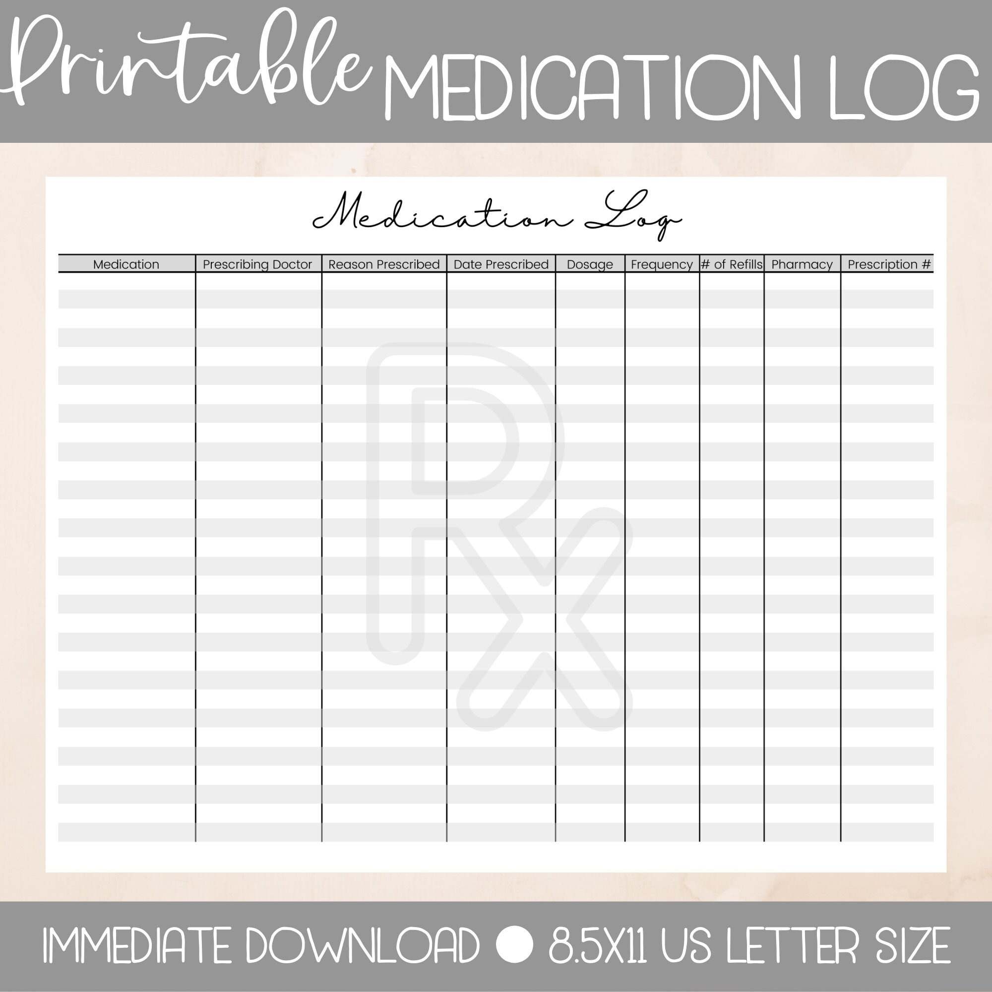 Printable Medication Tracker Log (digital Download) - Etsy