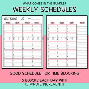 Printable Daily and Weekly Time Schedule Bundle With Monthly Calendar ...