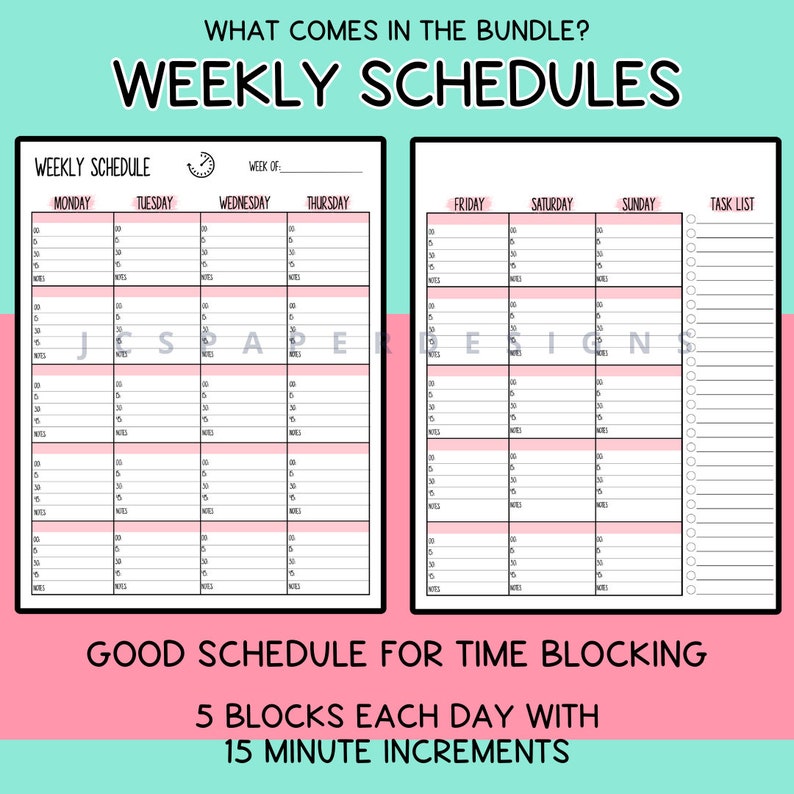 Printable Daily and Weekly Time Schedule Bundle With Monthly Calendar ...