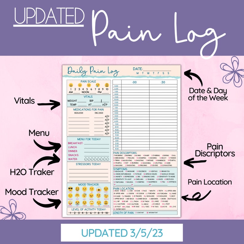 Daily Pain Tracker Log: Chronic Pain Journal (digital Download) - Etsy