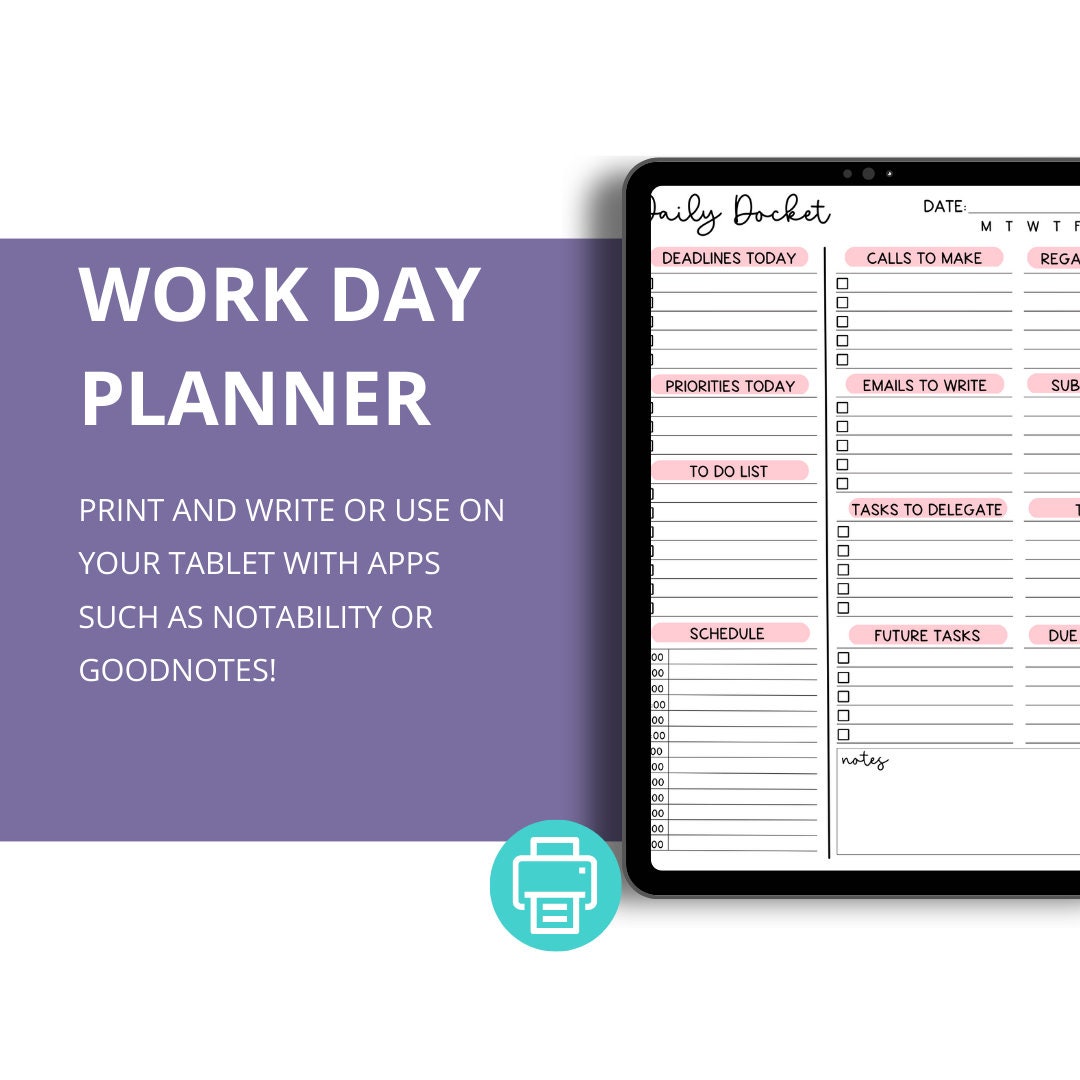 Daily Docket, Work Day Planner, Work Day Organizer, Office Planner ...