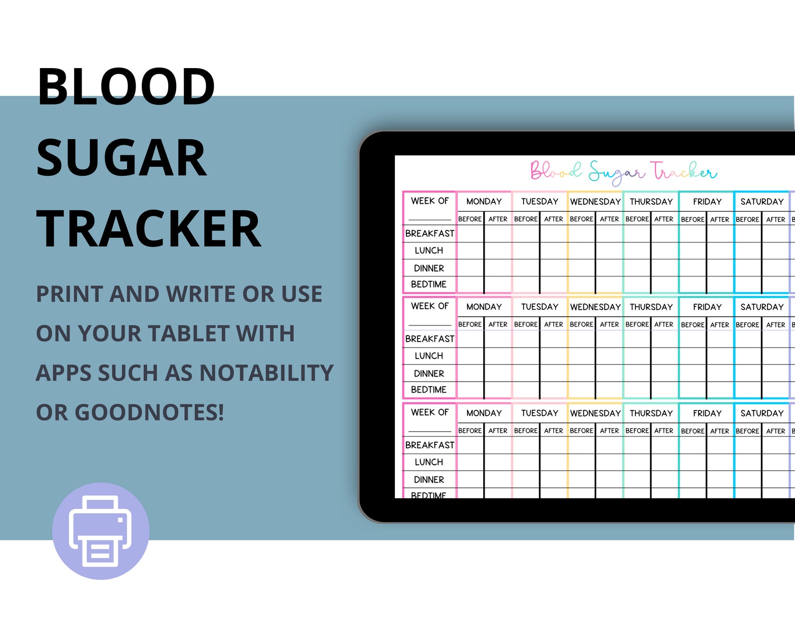 Blood Sugar Tracker, Glucose Tracker, Diabetes Log, Weekly Sugar ...