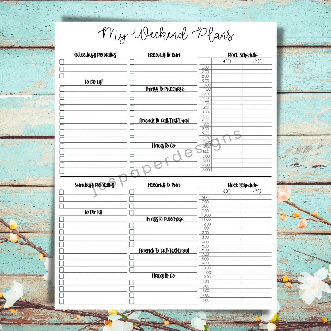 Weekend Planner Insert, to Do List Printable, Task Planner, Weekend ...