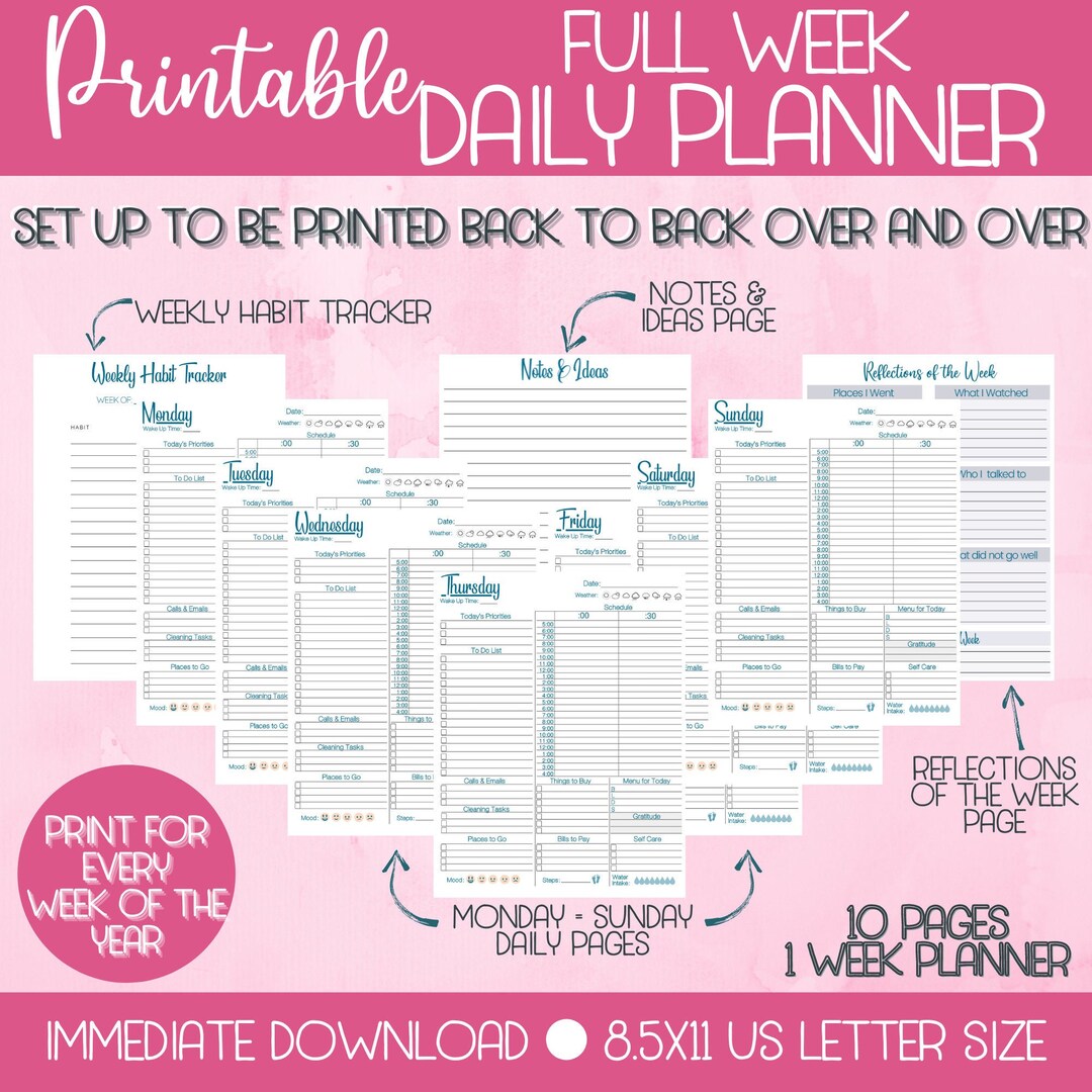 7 Day Planner, Daily Planner, Day Planner, Work Planner, Weekly Planner ...