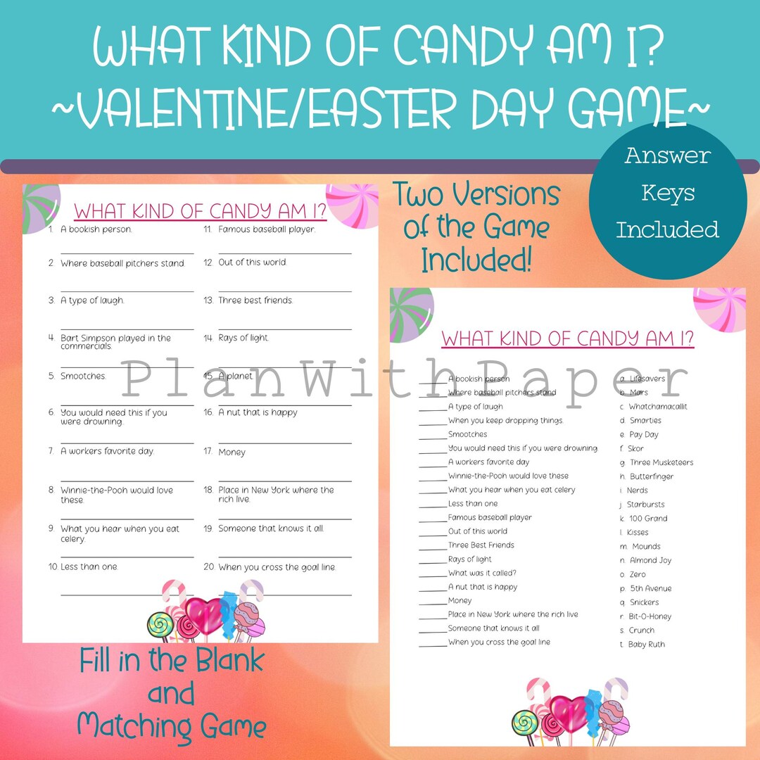 Valentine's Day Candy Game: Printable Party Activity (PDF) - Etsy