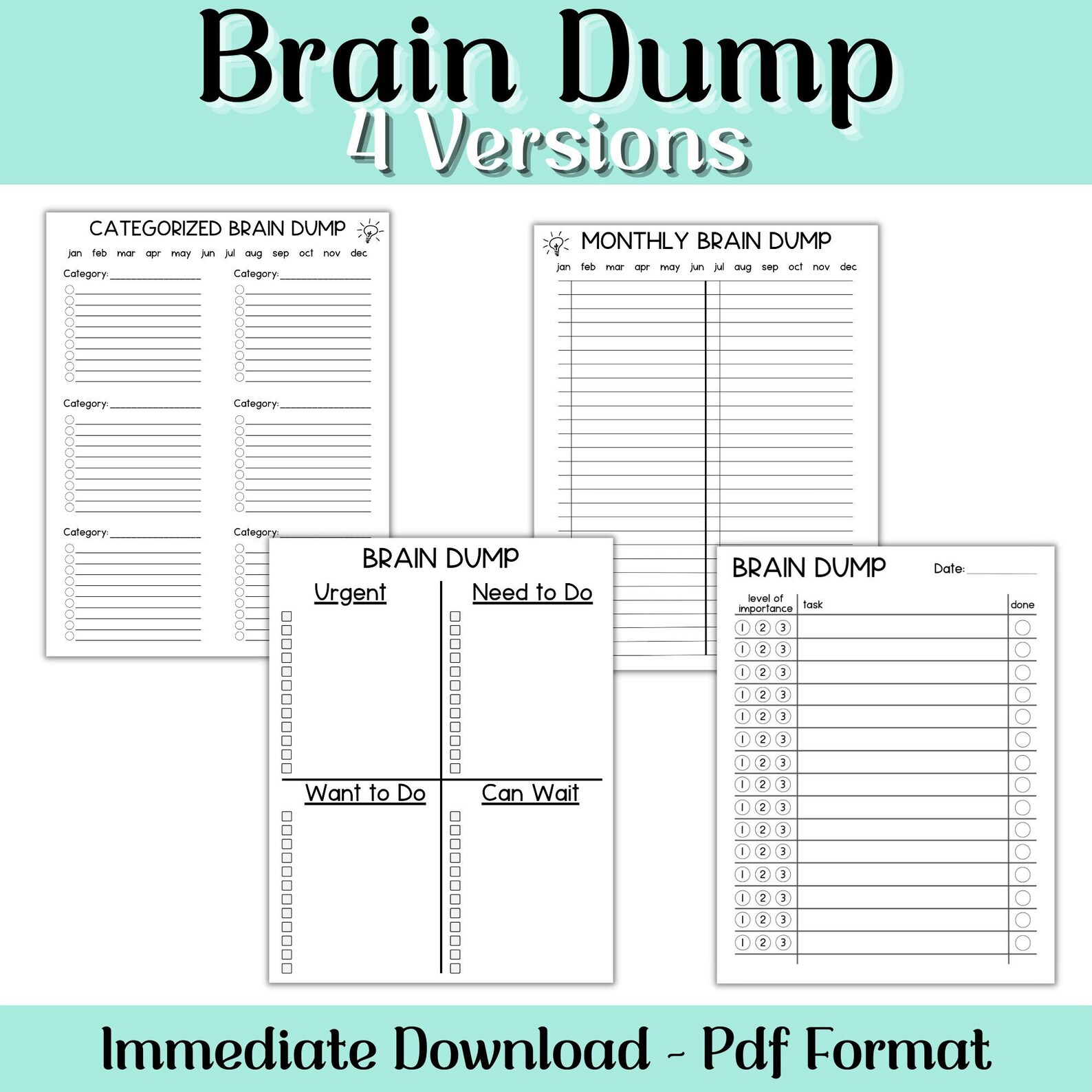 Brain Dump Printable Task List Eisenhower Matrix - Etsy