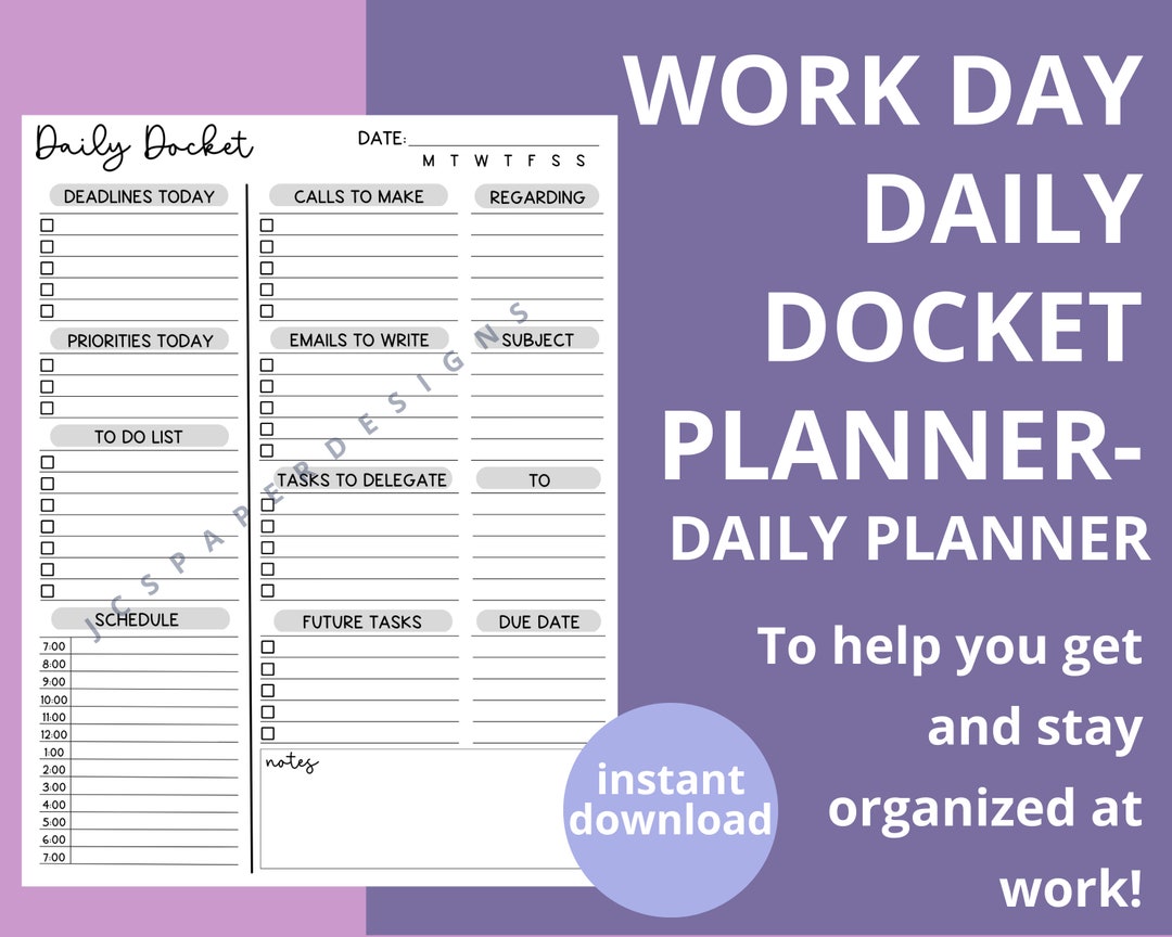 Daily Docket Work Day Planner Work Day Organizer Office - Etsy