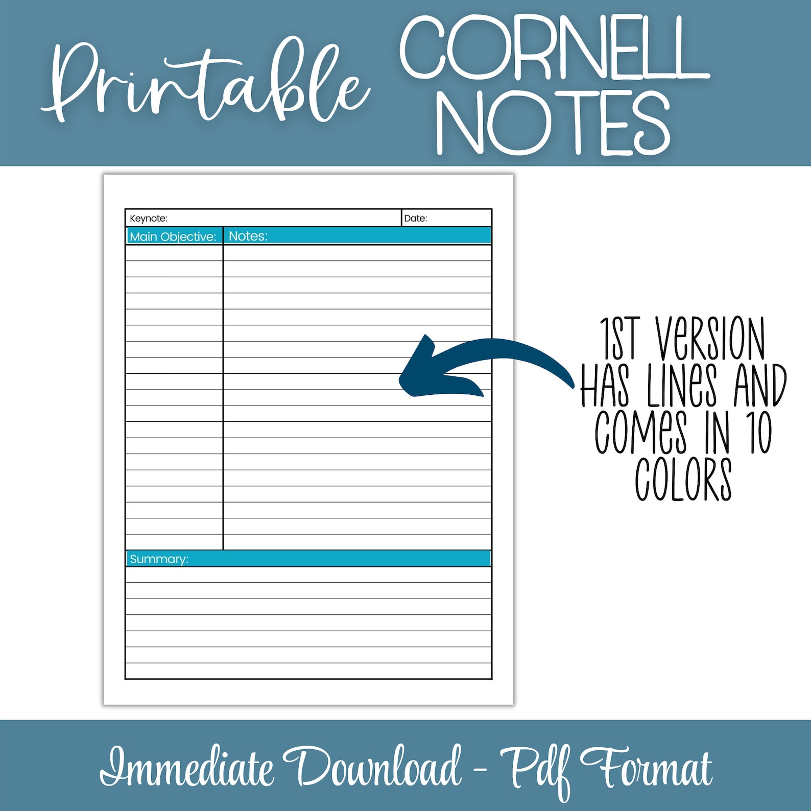 Printable Cornell Notes Page. Note Taking Insert, Cornell Notes ...