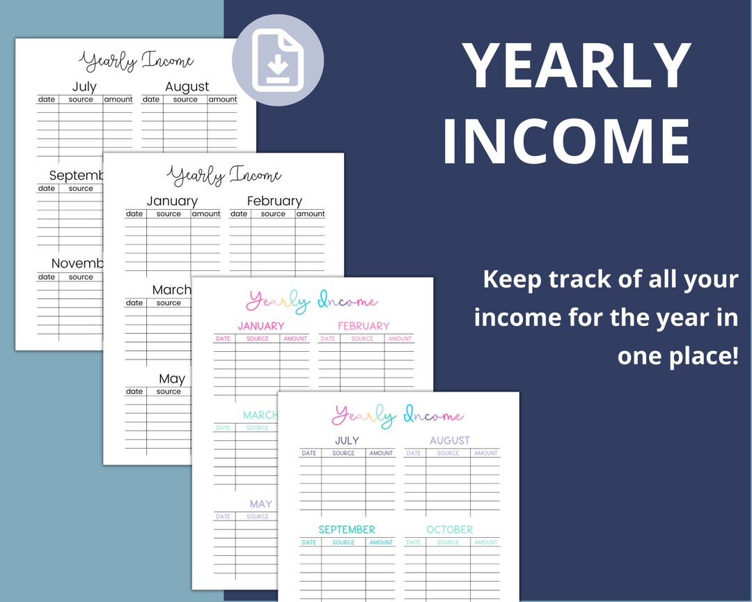 Yearly Monthly Income Tracker, Financial Log, Budget Log, Money Tracker ...
