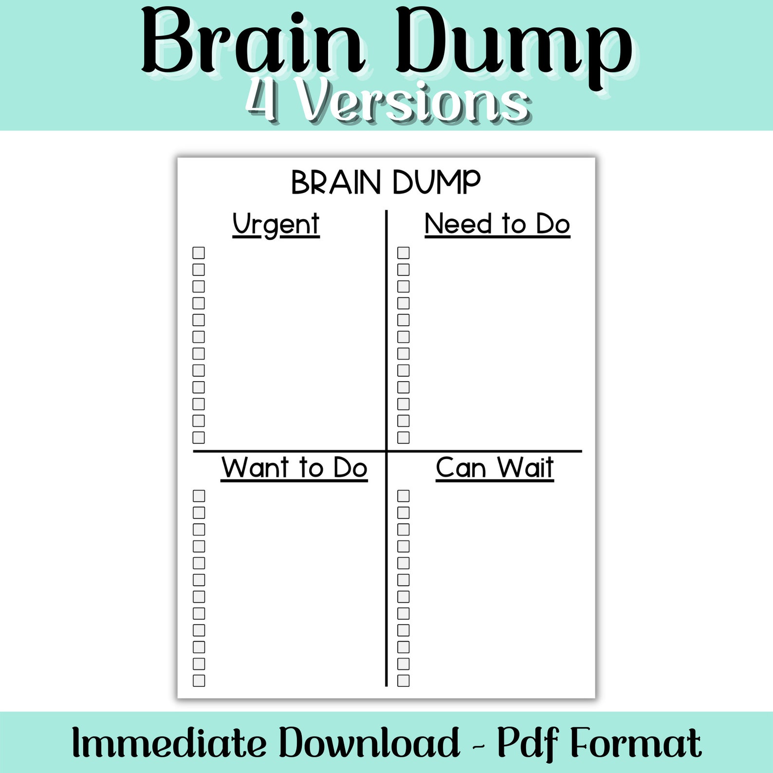 Brain Dump Printable Task List Eisenhower Matrix - Etsy