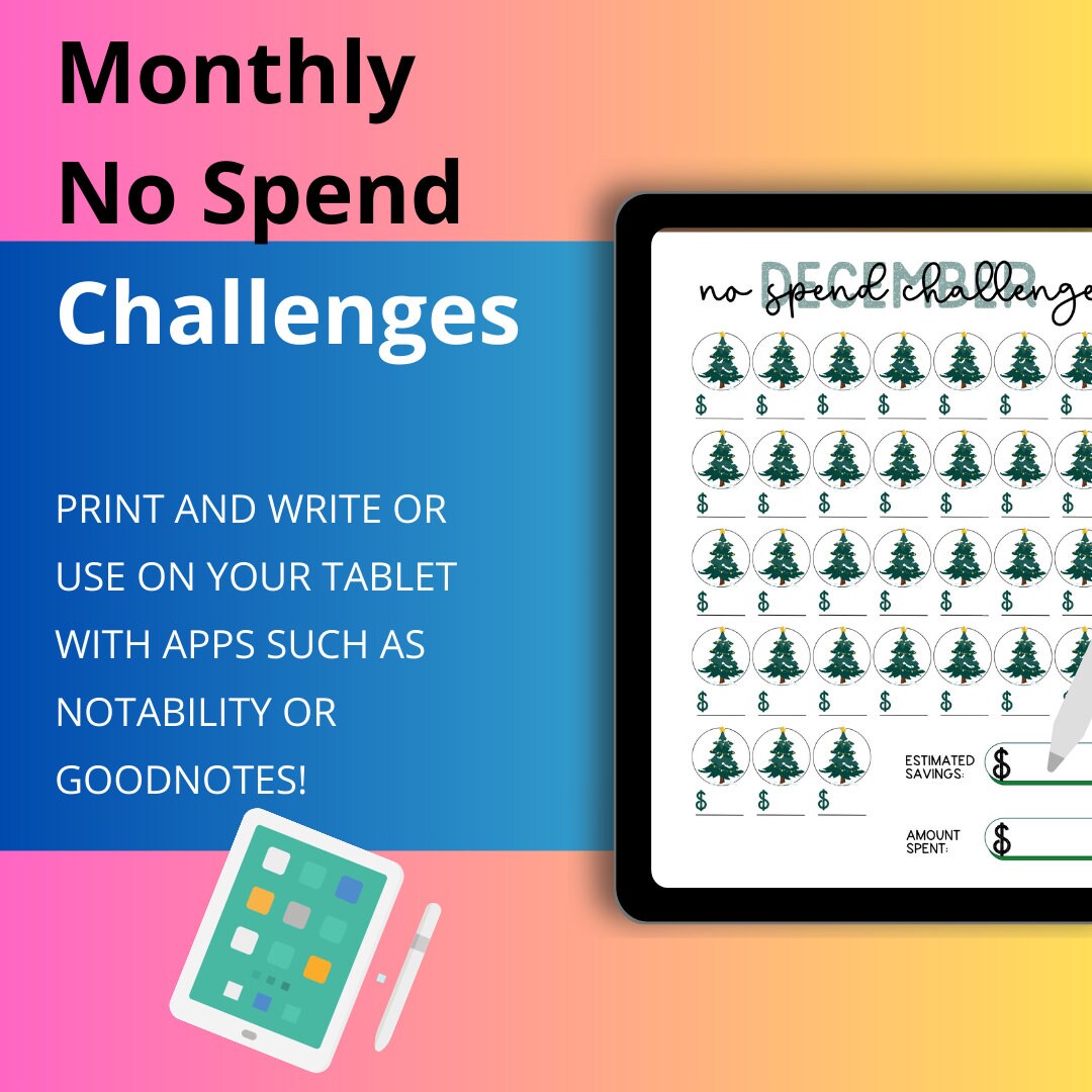 Monthly No Spend Challenges, Budget Tracker, Money Saved Log, Goodnotes ...