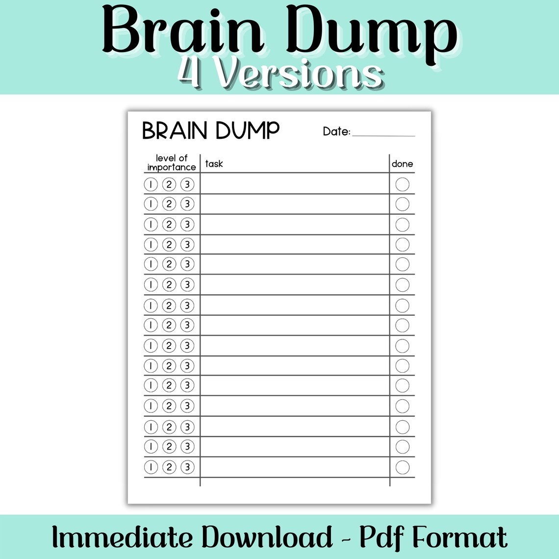 Brain Dump Printable Task List Eisenhower Matrix - Etsy