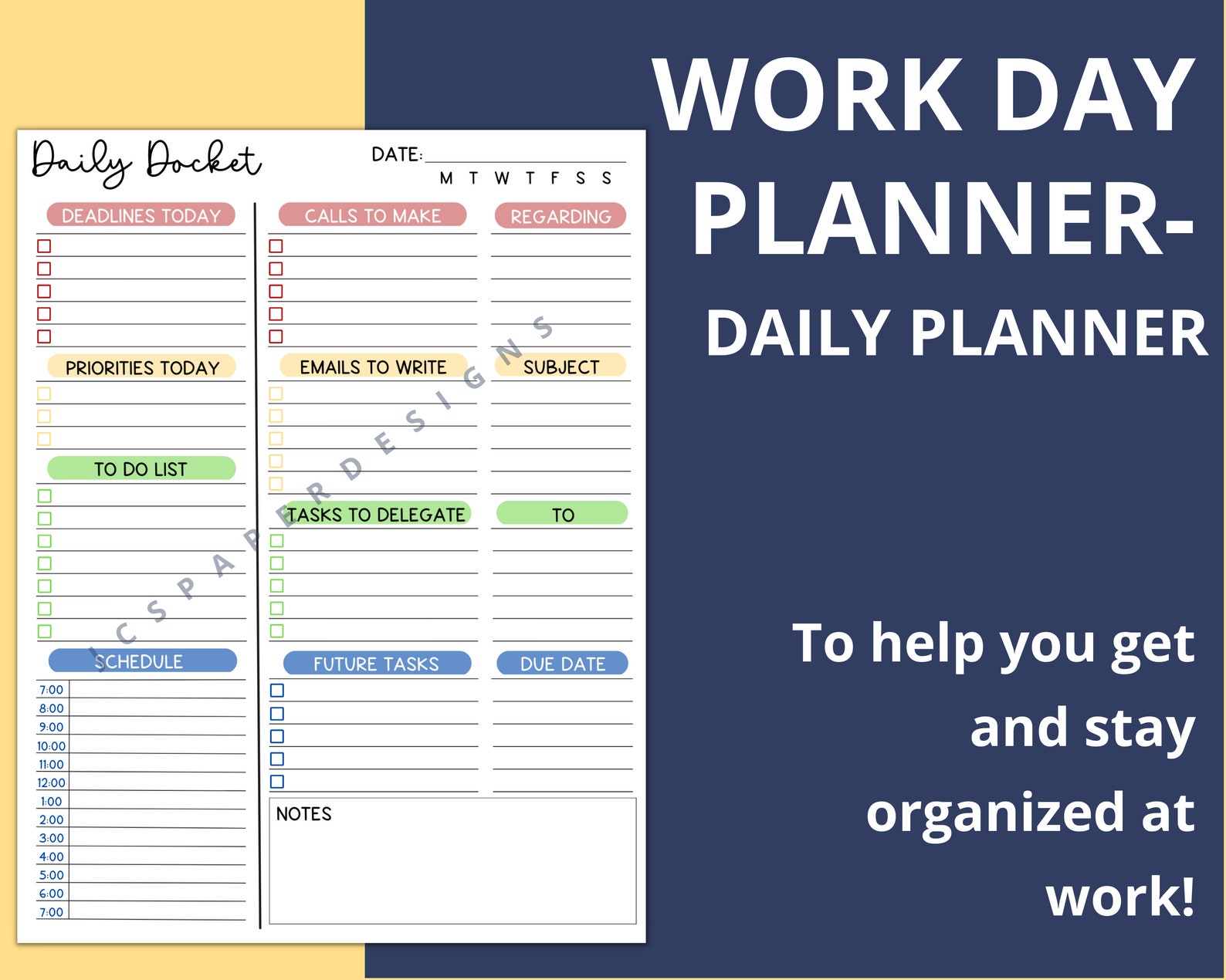 Work Day Planner: Daily Docket, Task List (printable PDF) - Etsy