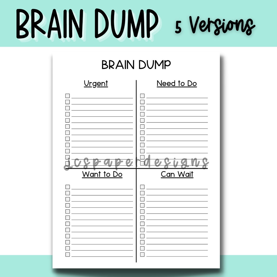 Brain Dump Printable Task List Eisenhower Matrix - Etsy