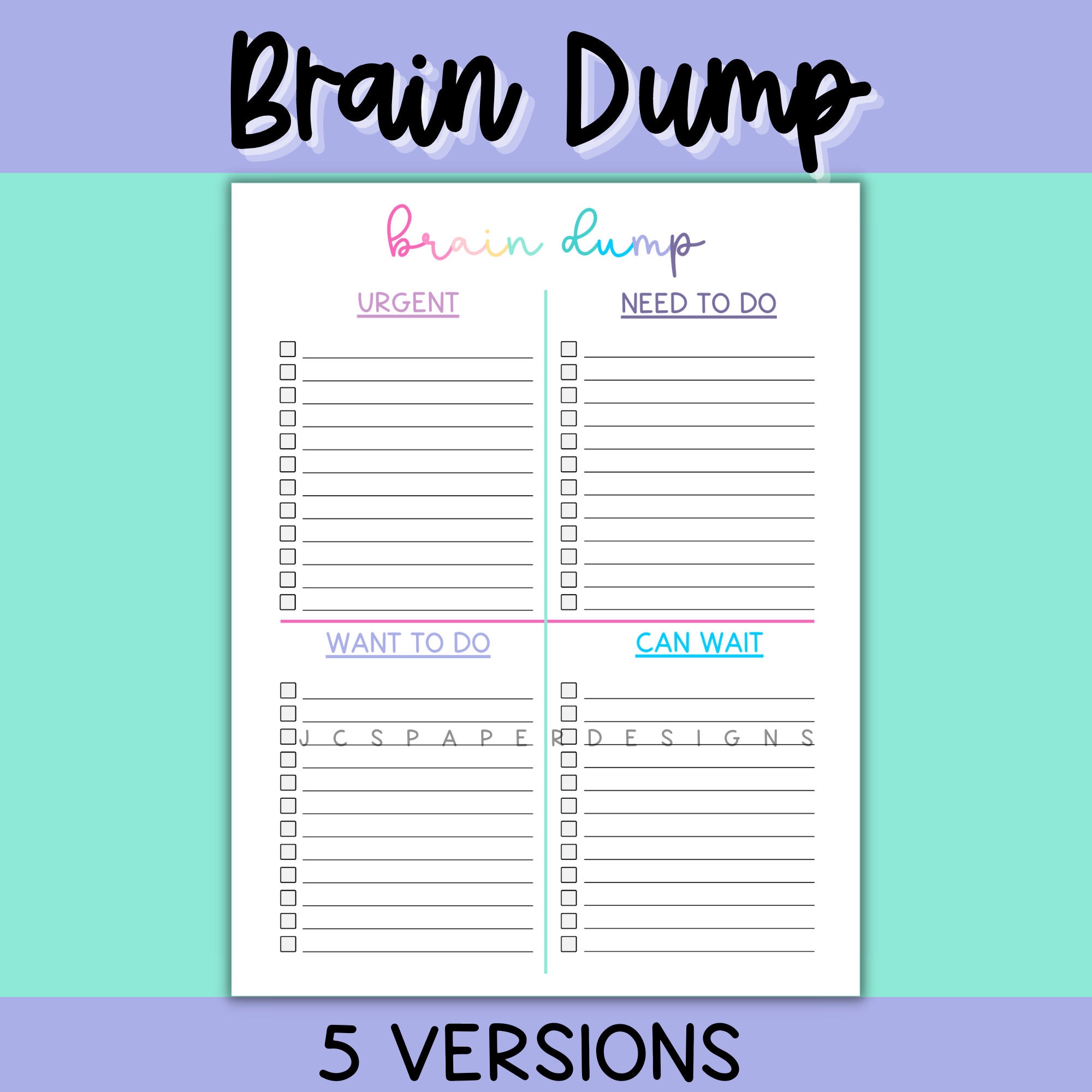 Printable Brain Dump Bundle: Task List & Productivity Planner (digital ...