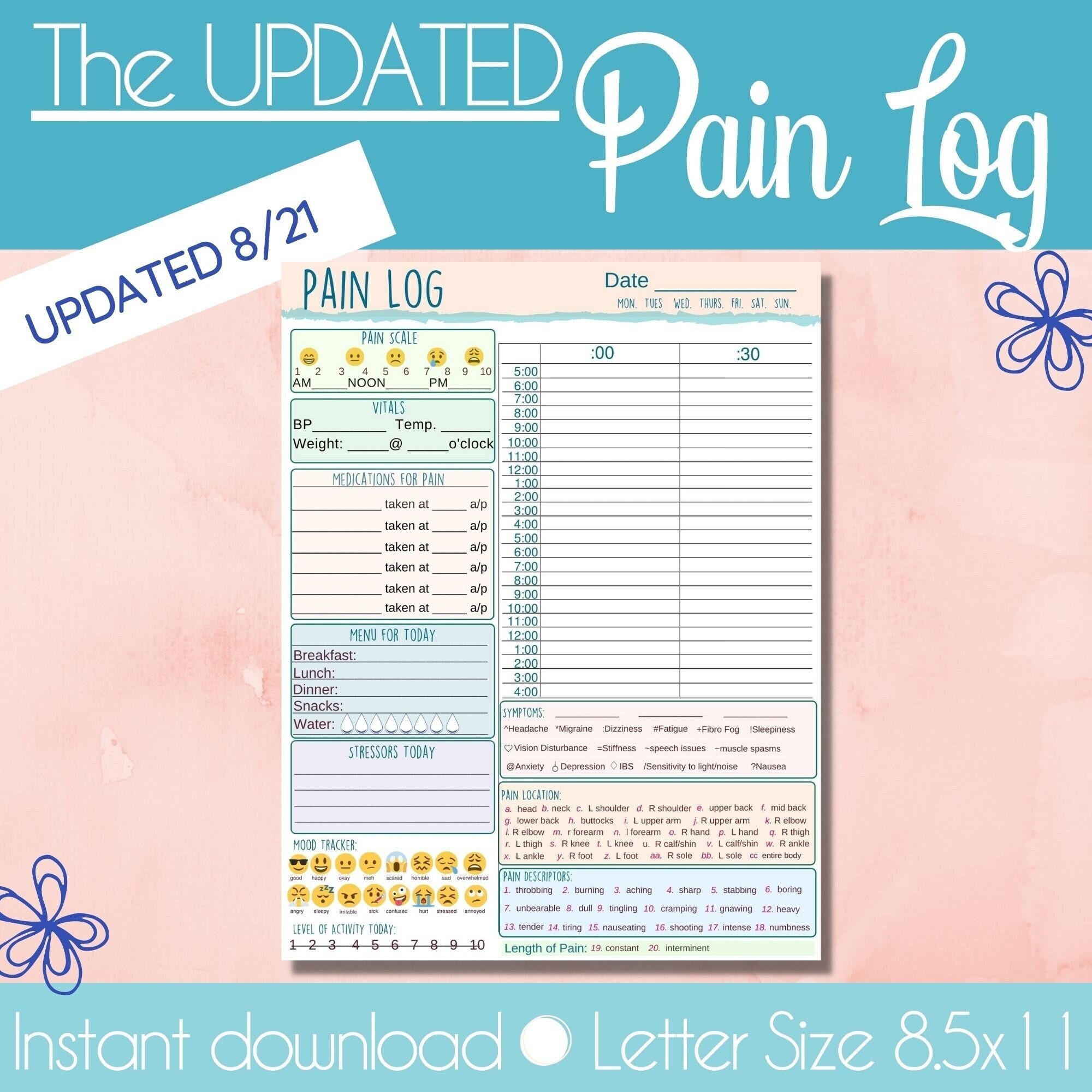 Paper & Party Supplies Calendars & Planners Paper Pain Log MS ...