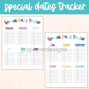 Special Dates Log Birthday Calendar Anniversary Holidays Tracker - Etsy