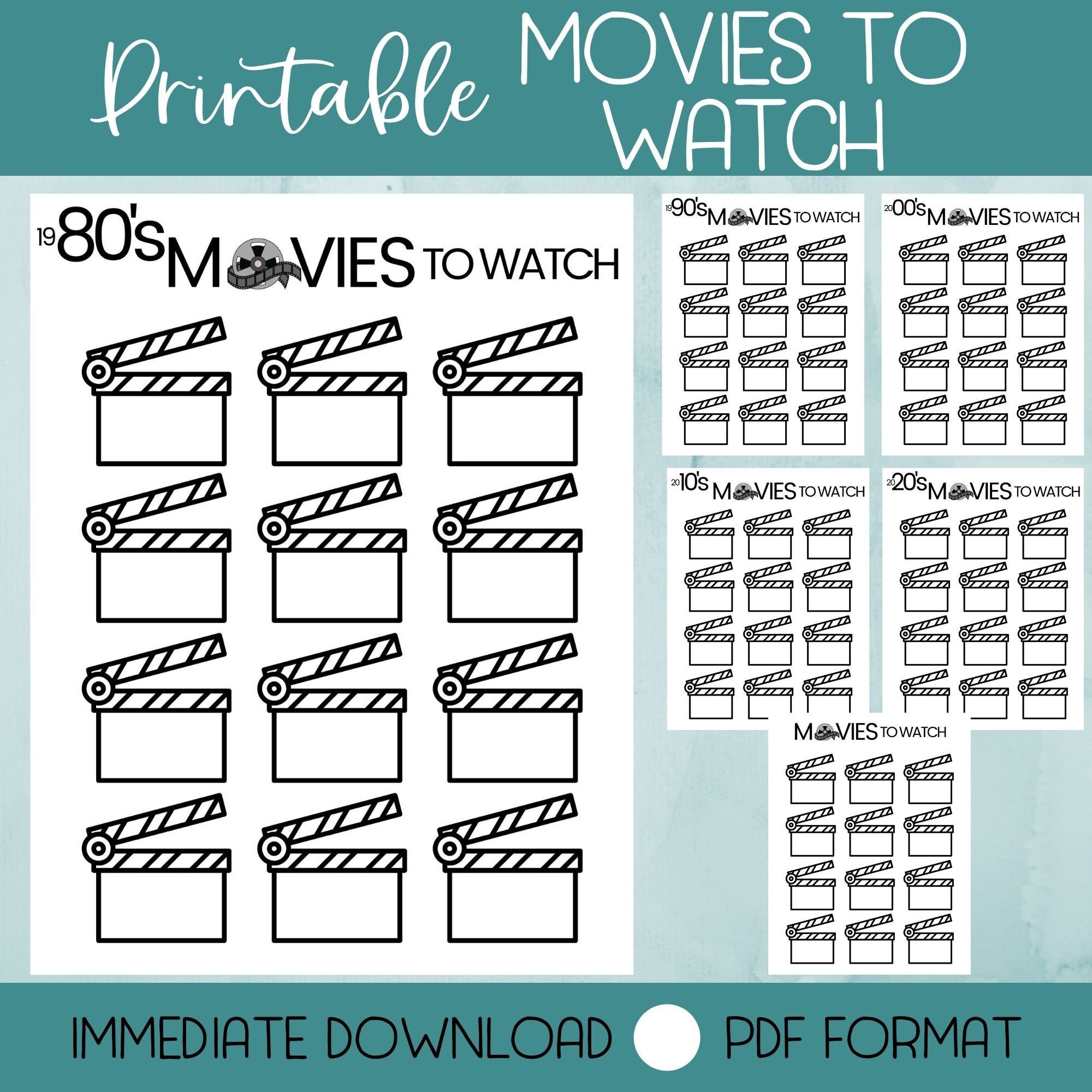 Movies to Watch Printable, Movie Log, Movie Tracker, Bullet Journal ...