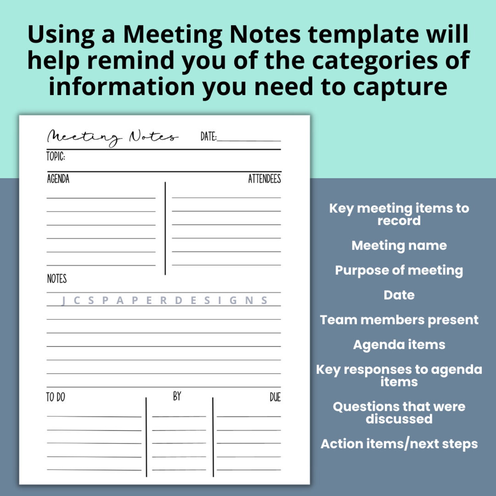 Meeting Notes Printable PDF Template, Digital Download, Conference ...