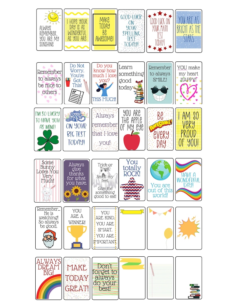Motivational Lunch Box Notes for Kids: Back to School (digital Download ...