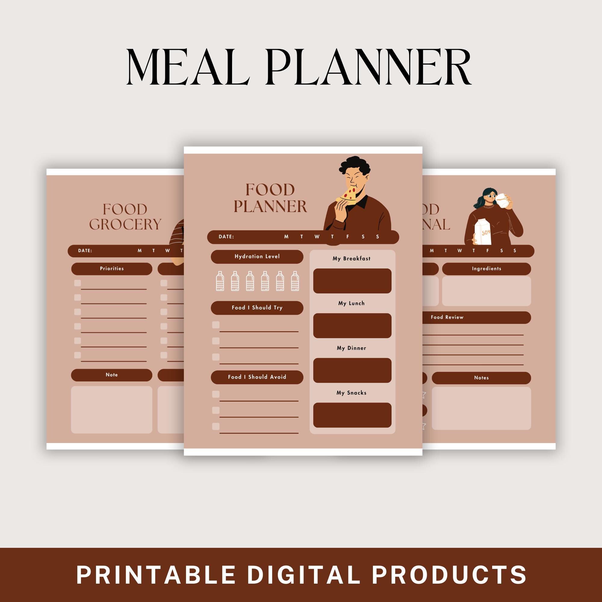 Brown Beige Meal Planner | Printable Illustrated Weekly Meal Planning ...